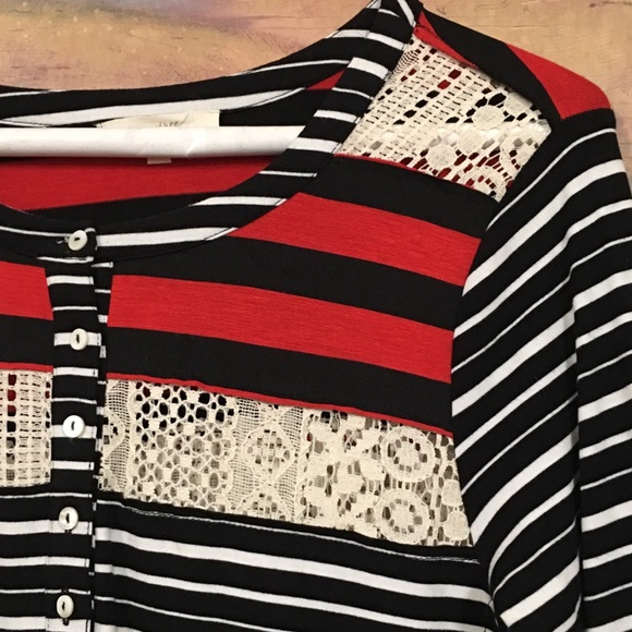 Tops | Unique Long Sleeve Striped Shirt With Lace Cutouts | Poshmark